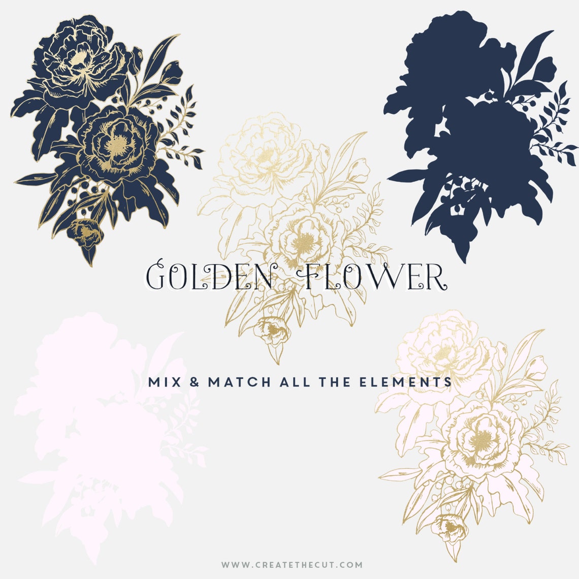 Golden Flower Hand-drawn Gold Clip Art Create the Cut | Etsy UK