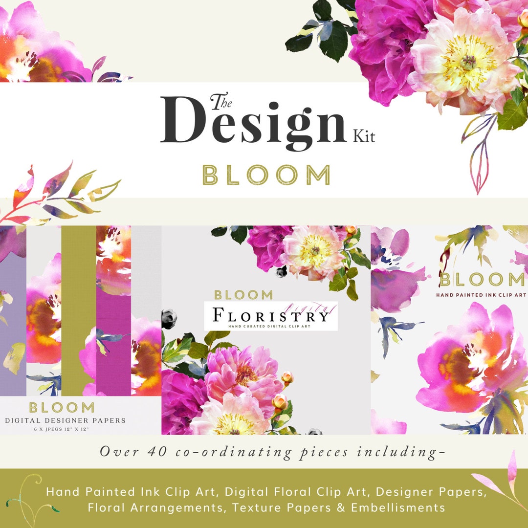 Bloom | Design Kit | Flower Watercolour Clip Art | Purple Clematis ...