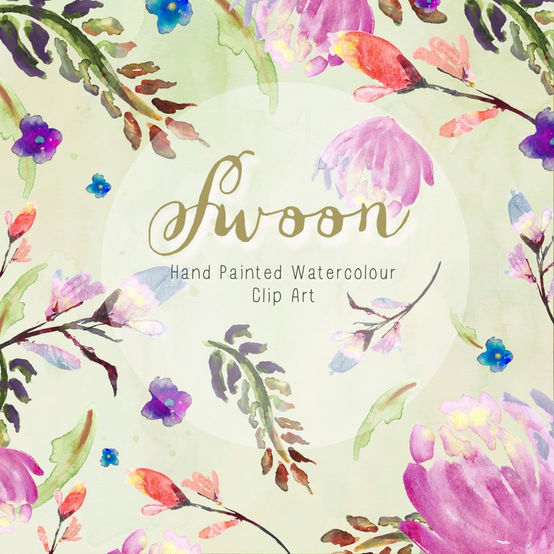 Swoon Watercolour Flowers and Background Hand-painted Clip - Etsy
