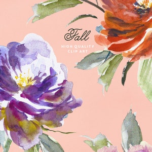 Hand Painted Watercolor Clipart, Fall Floral Clip Art, Autumn Clipart ...