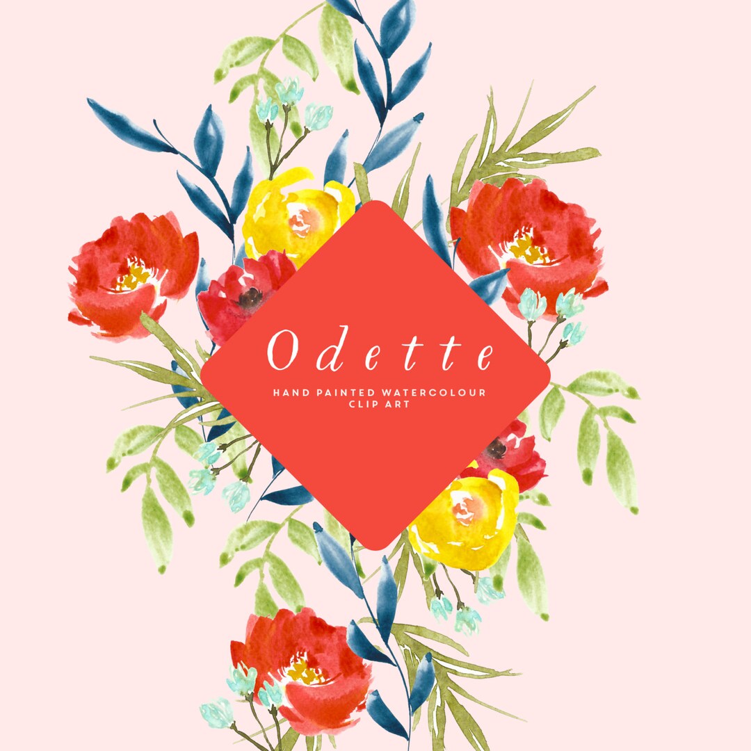Odette | Flower Watercolour Clip Art | Hand-painted Graphics | Red ...