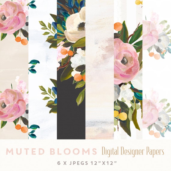 Muted Blooms Digital Patterned Papers 12 x 12 | Etsy