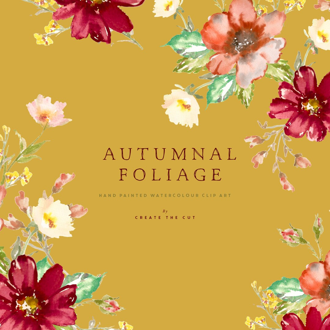 Fall Hand Painted Watercolor Clipart, Watercolor Floral Clip Art, Fall ...