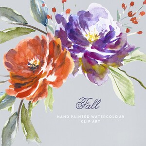 Hand Painted Watercolor Clipart, Fall Floral Clip Art, Autumn Clipart ...