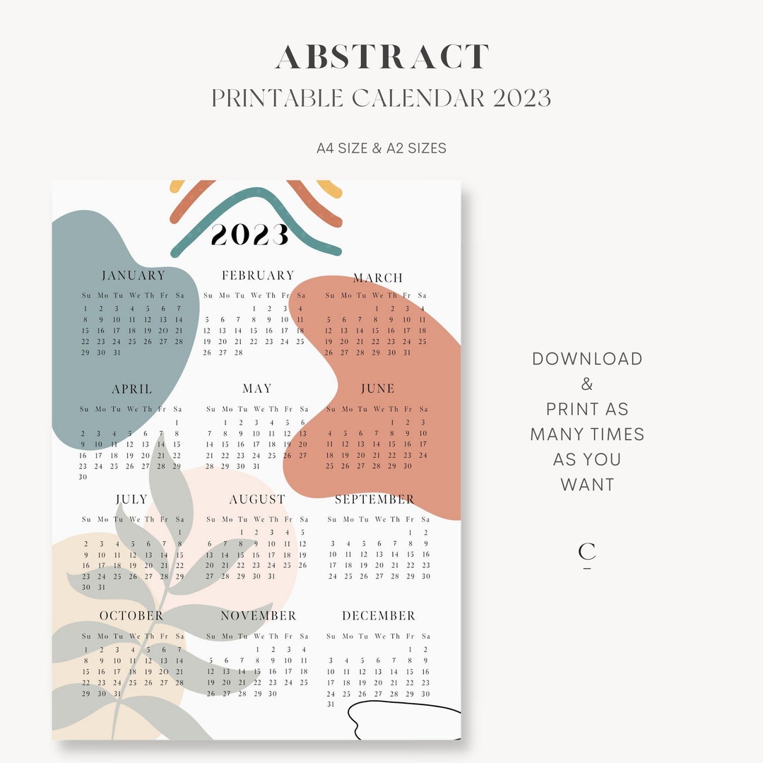 Yearly Printable Calendar 2023, Abstract Calendar, 2023 Calendar, Year ...