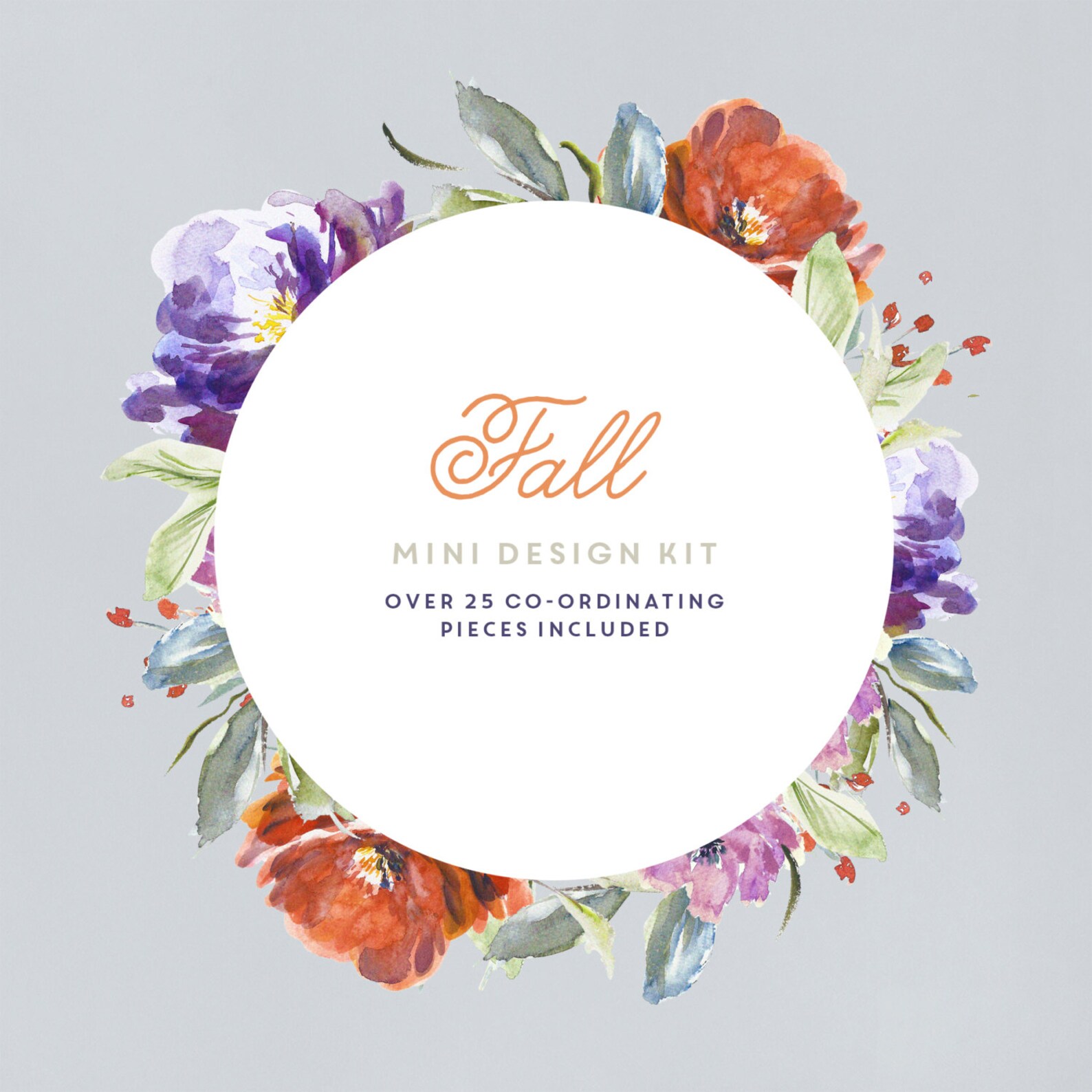 Hand Painted Watercolor Clipart, Fall Floral Clip Art, Autumn Clipart ...