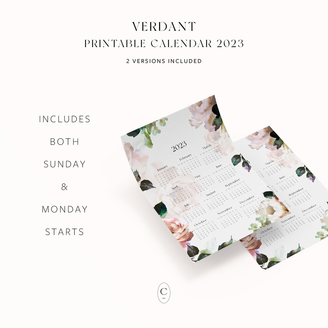 Yearly Printable Calendar 2023, Flower Printable Planner, 2023 Calendar ...