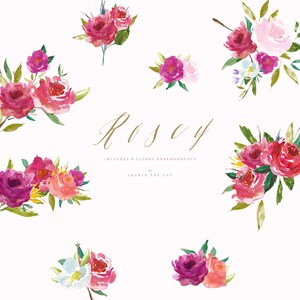 Rosey | Watercolour Flower Clip Art Collection | Pink Roses | Magenta ...