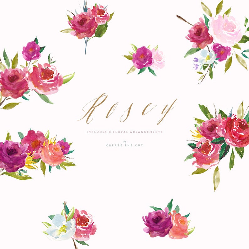 Rosey | Watercolour Flower Clip Art Collection | Pink Roses | Magenta ...