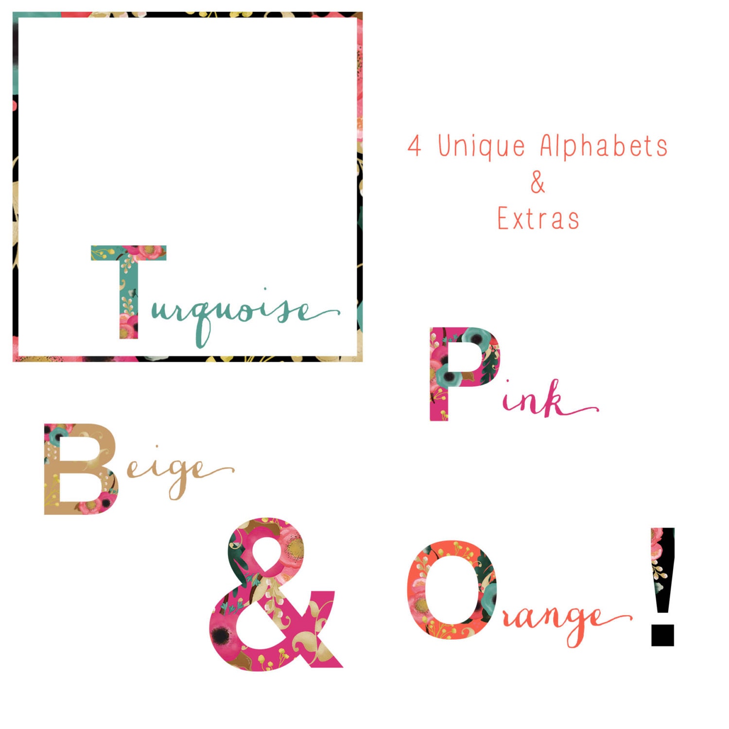 Floral Art Collection Alphabet Flower Clip Art 4 Different | Etsy