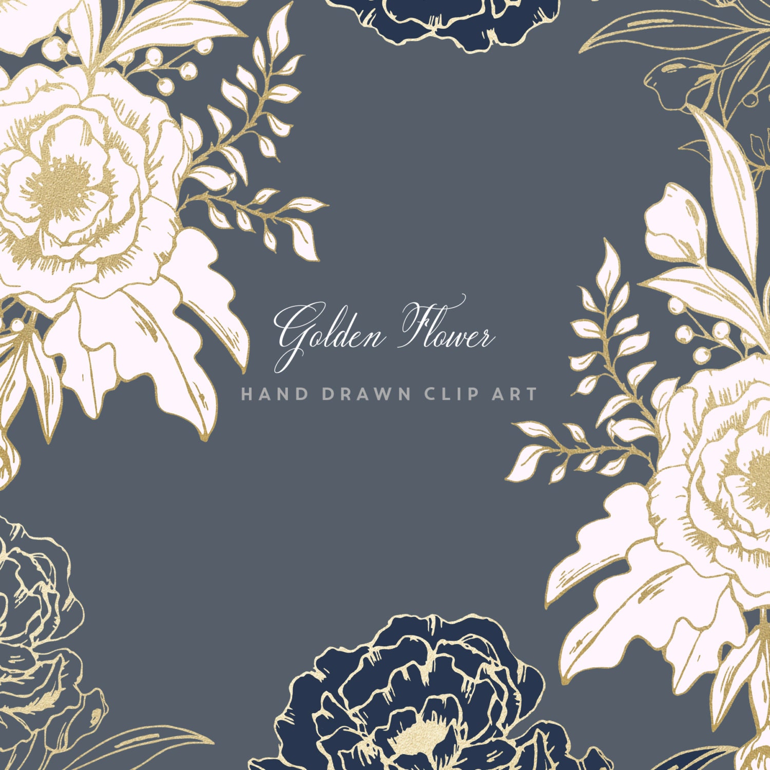 Golden Flower Hand-drawn Gold Clip Art Create the Cut | Etsy UK