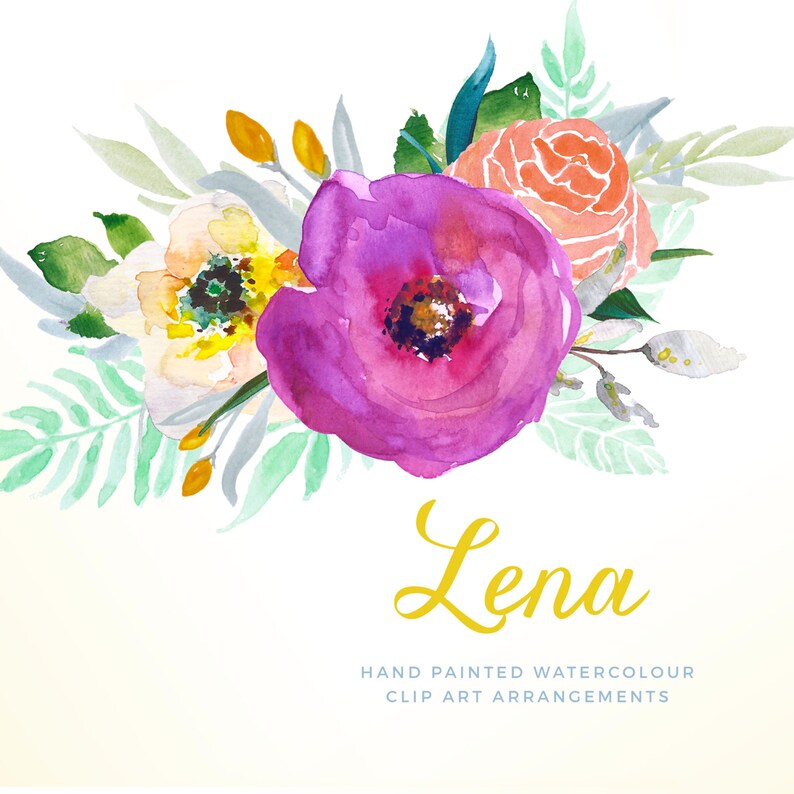 Lena Hand-Painted Watercolour Floral Clip Art Finished | Etsy