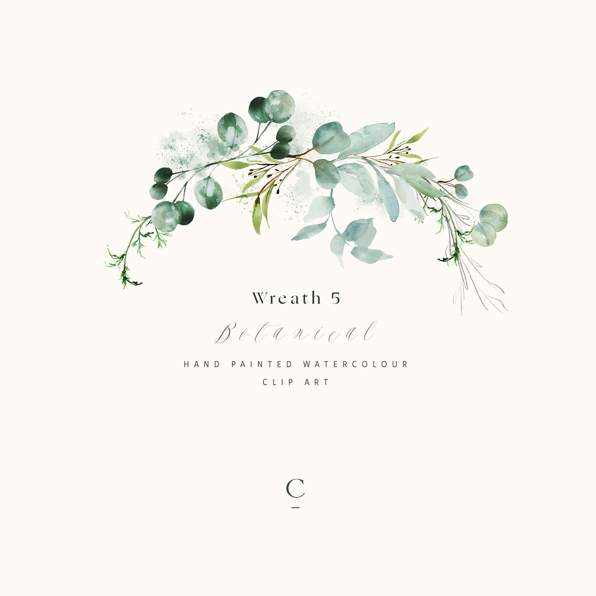 Watercolor Eucalyptus Wreath - Watercolor Greenery - Watercolor Half ...