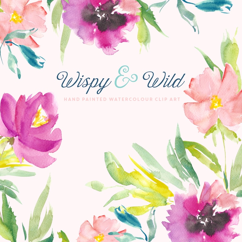 Wispy & Wild Watercolour Flower Hand-painted Clip Art Pink | Etsy