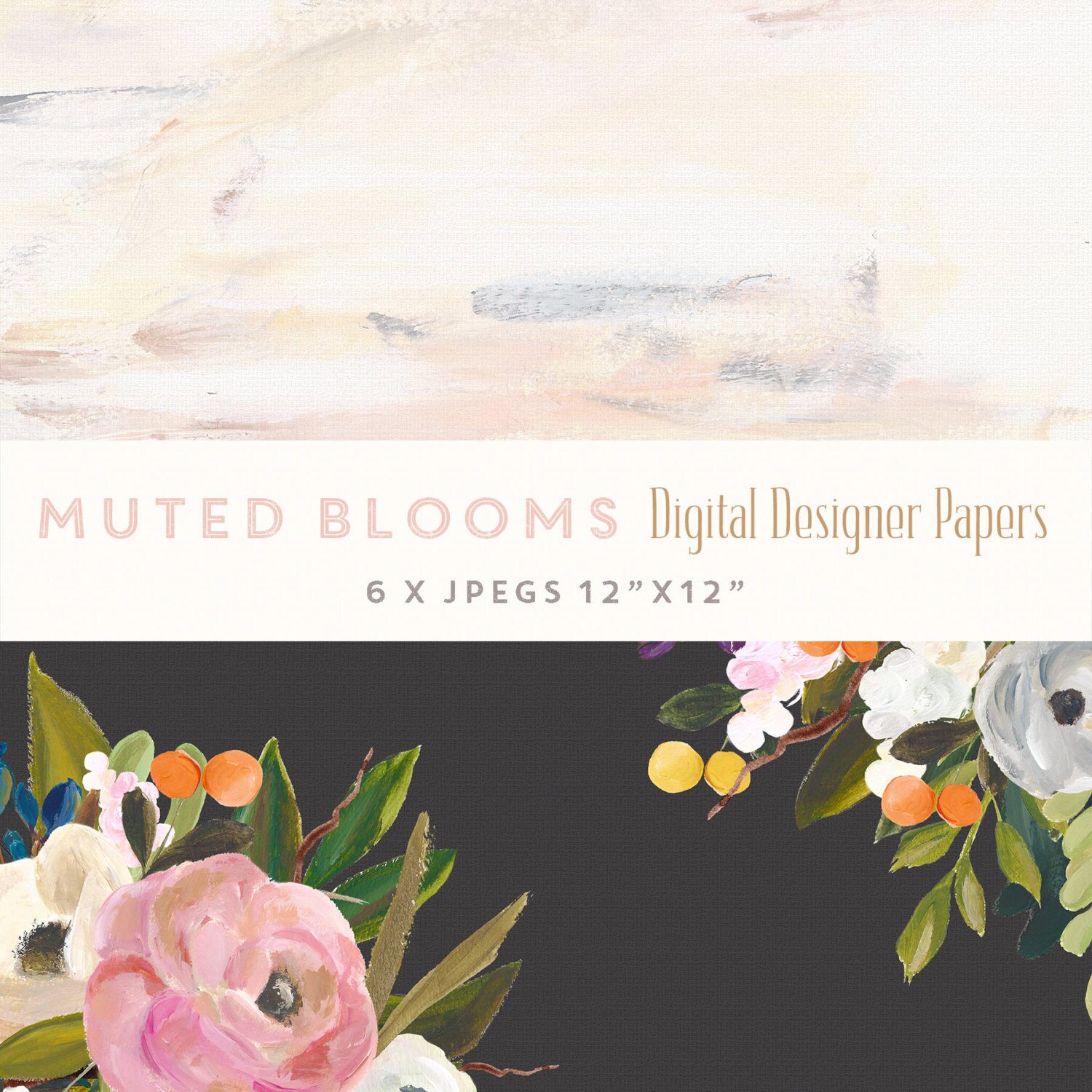 Muted Blooms Digital Patterned Papers | 12" X 12" Printable ...