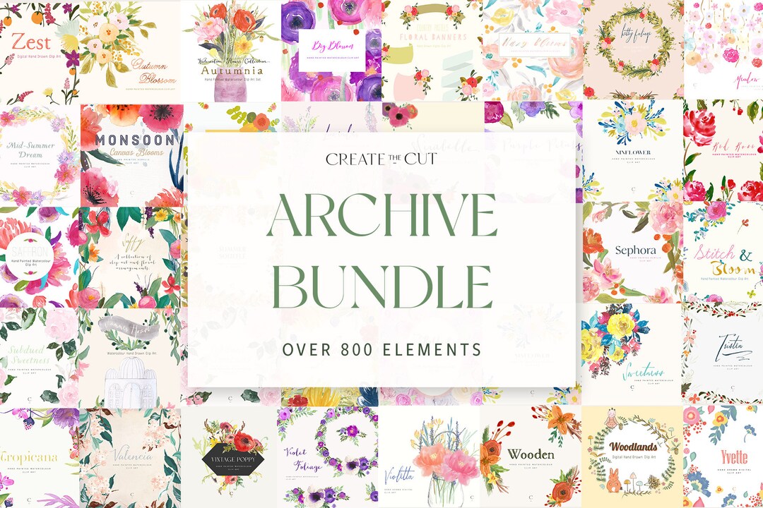 Archive Bundle, Watercolor Clip Art Bundle, Floral Clipart Bundle ...