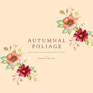Fall Hand Painted Watercolor Clipart, Watercolor Floral Clip Art, Fall ...