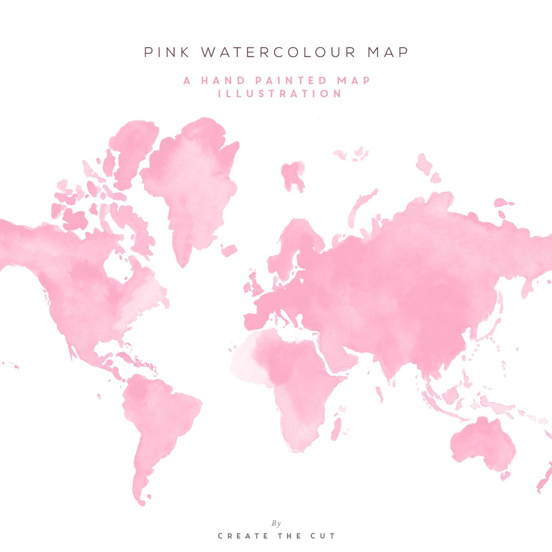 Pink Watercolour Map | Illustrations | Hand-painted Watercolour World ...