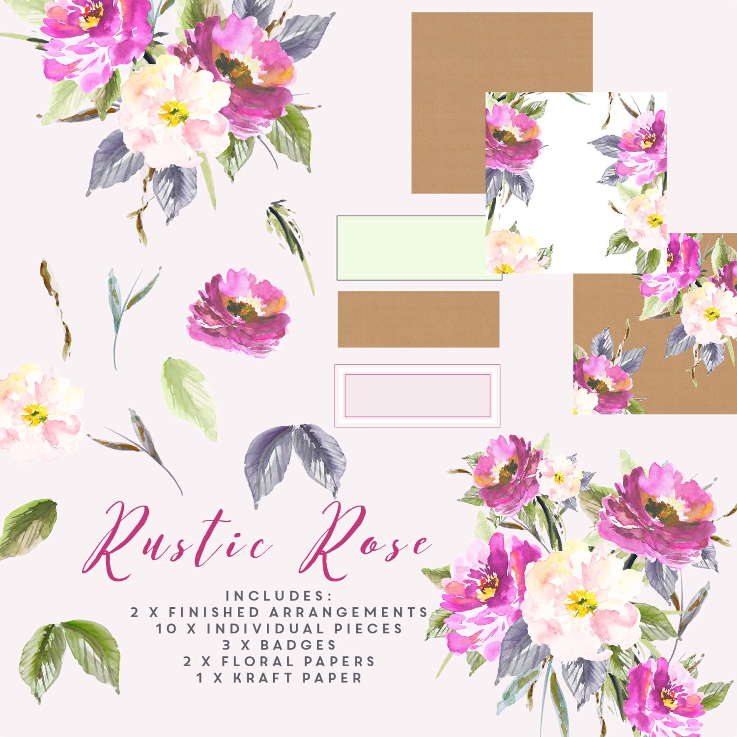 Rustic Rose Hand-painted Flower Clip Art Collection Rugosa - Etsy