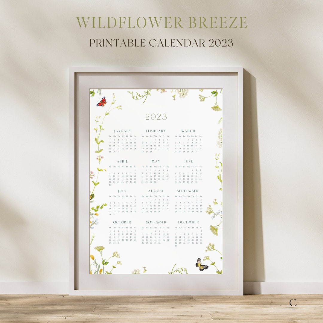 Yearly Printable Calendar 2023, Wildflower Breeze Planner, 2023 ...