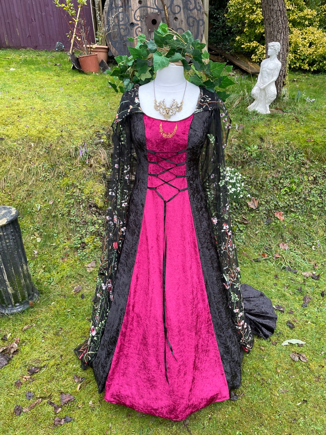 Hooded Black & Burgundy Gothcore Steampunk Prom Gown Meadow Renaissance ...