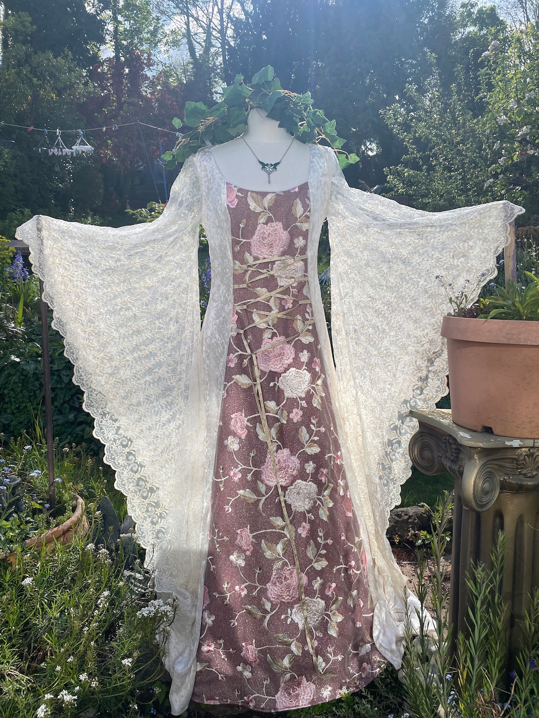 Fairycore Ivory & Dusky Pink Celtic Bride Elfcore Meadow Boho Promcore ...