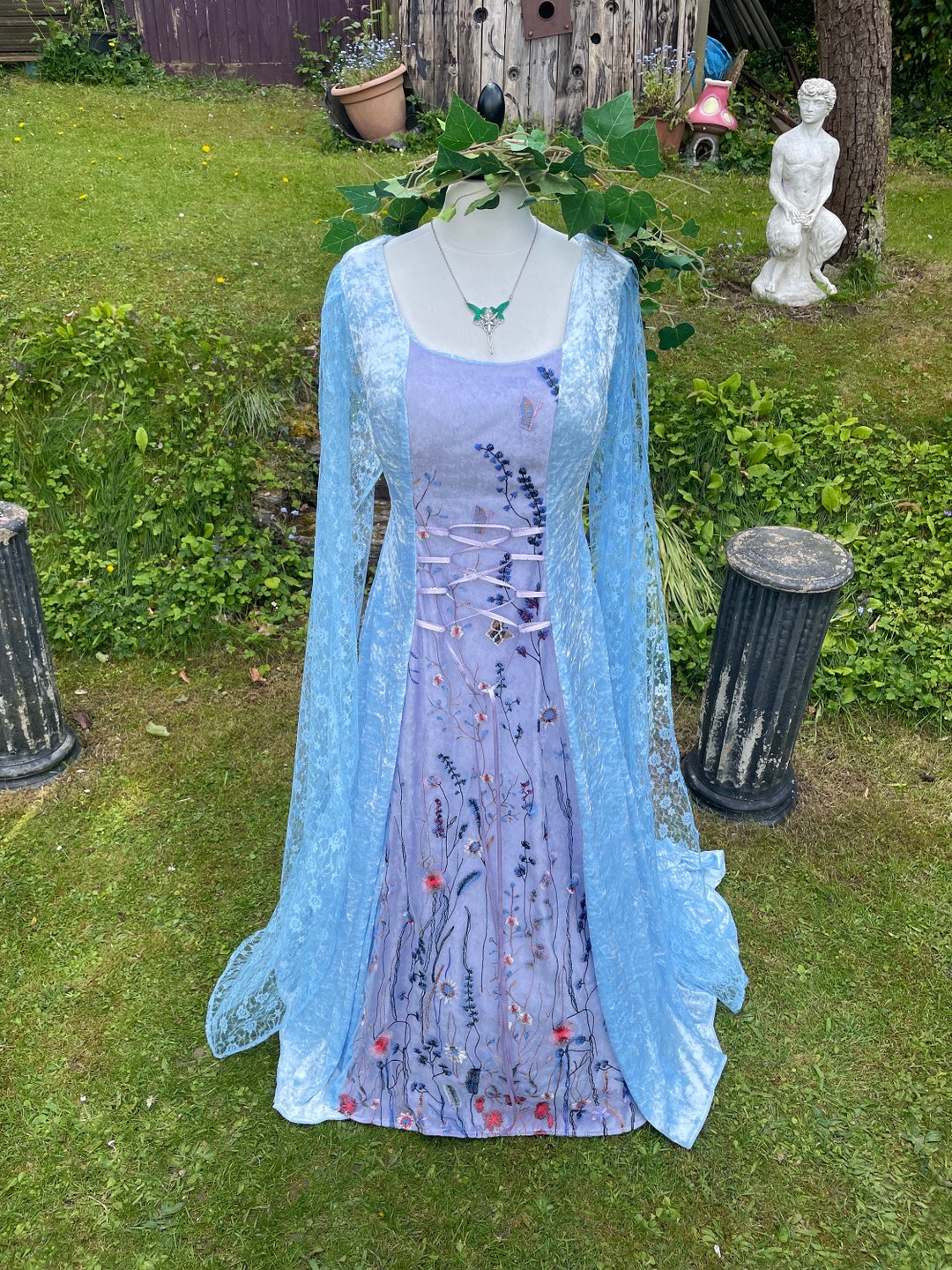 Celtic Boho Sky Blue & Lilac Fairycore Goddess Medieval Elfcore Meadow ...