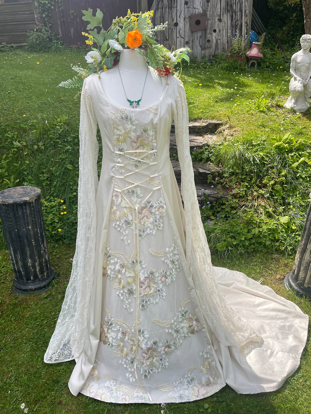 Elfcore Pale Champagne Ivory Duchess Satin Bride Ivory Fairycore Meadow ...