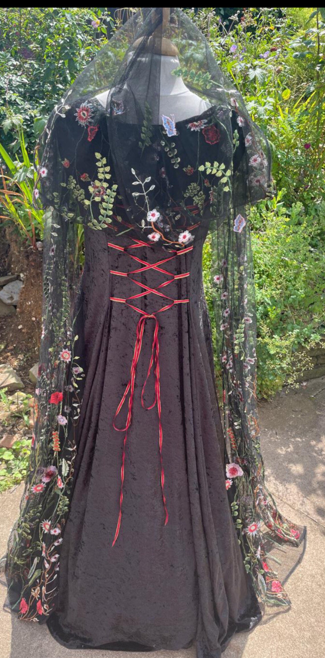 Hooded Black & Burgundy Gothcore Steampunk Prom Gown Meadow Renaissance ...