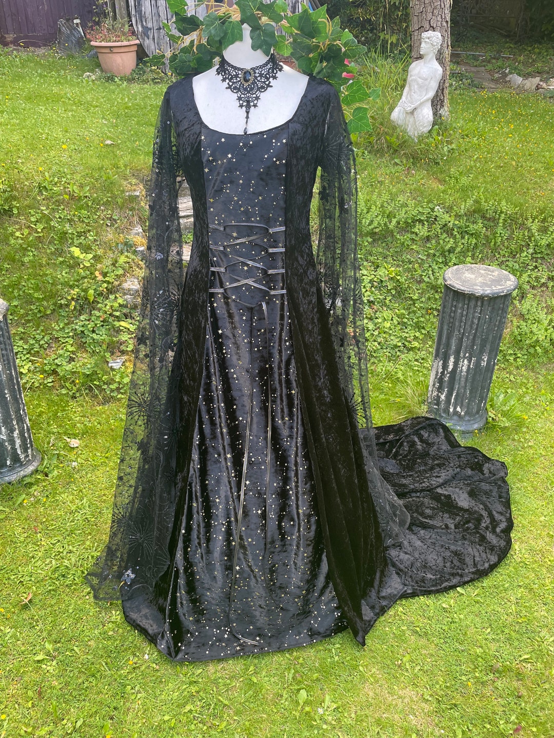 Black Dark Fairycore Celtic Celestial Moon & Stars Boho Elfcore ...