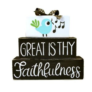 Bird Great is Thy Faithfulness Woodenblock Shelf Sitter Stack ...