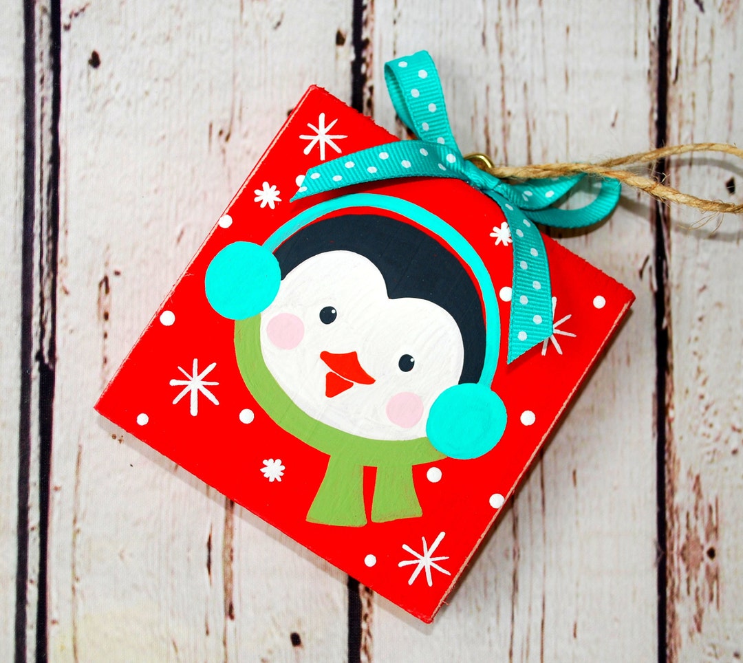 Penguin Ornament Woodenblock Gift Tag Christmas Decor Keepsake - Etsy