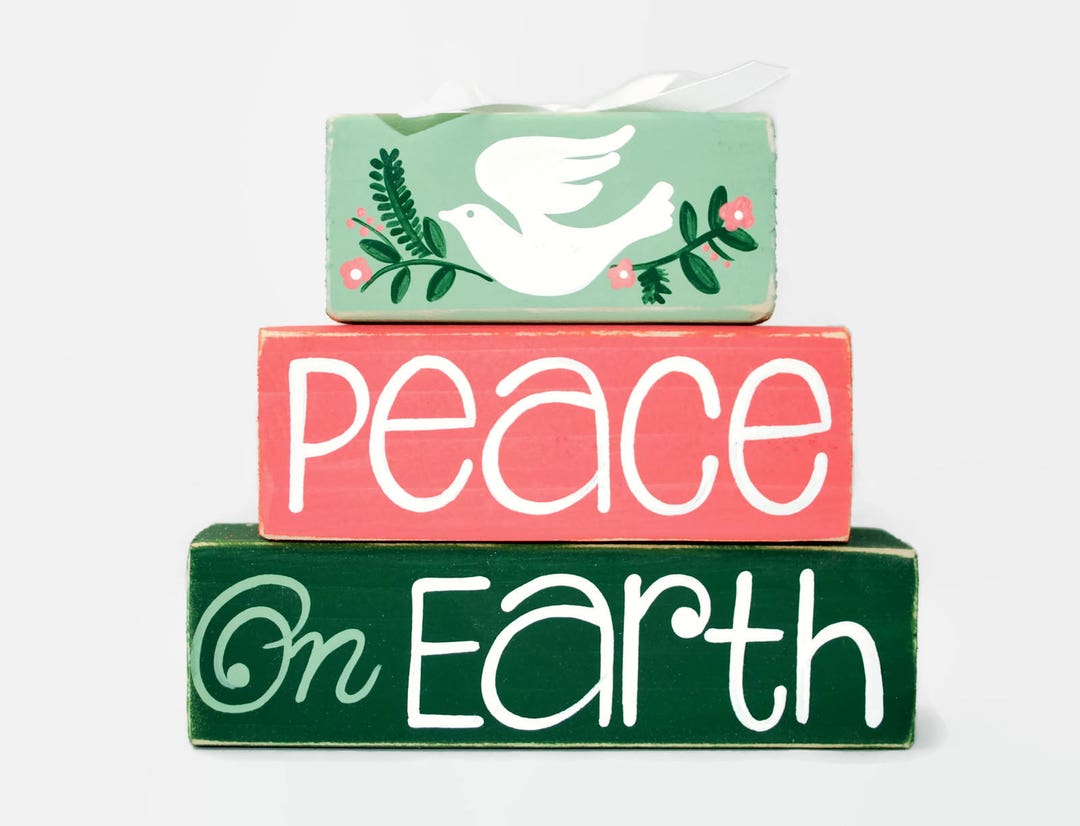 Peace on Earth Christmas Decor Woodenblock Dove Inspirational Gift ...