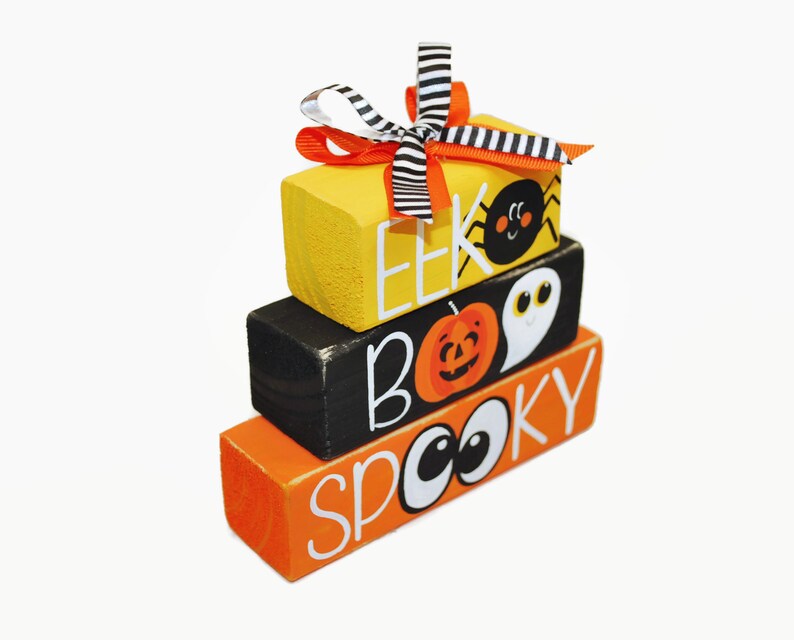 Halloween Eek Boo Spooky Woodenblock Shelf Sitter Stack - Etsy