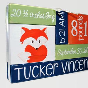 Fox Nursery Baby Birth Stat Woodland Woodenblock Shelf Sitter Stack - Etsy