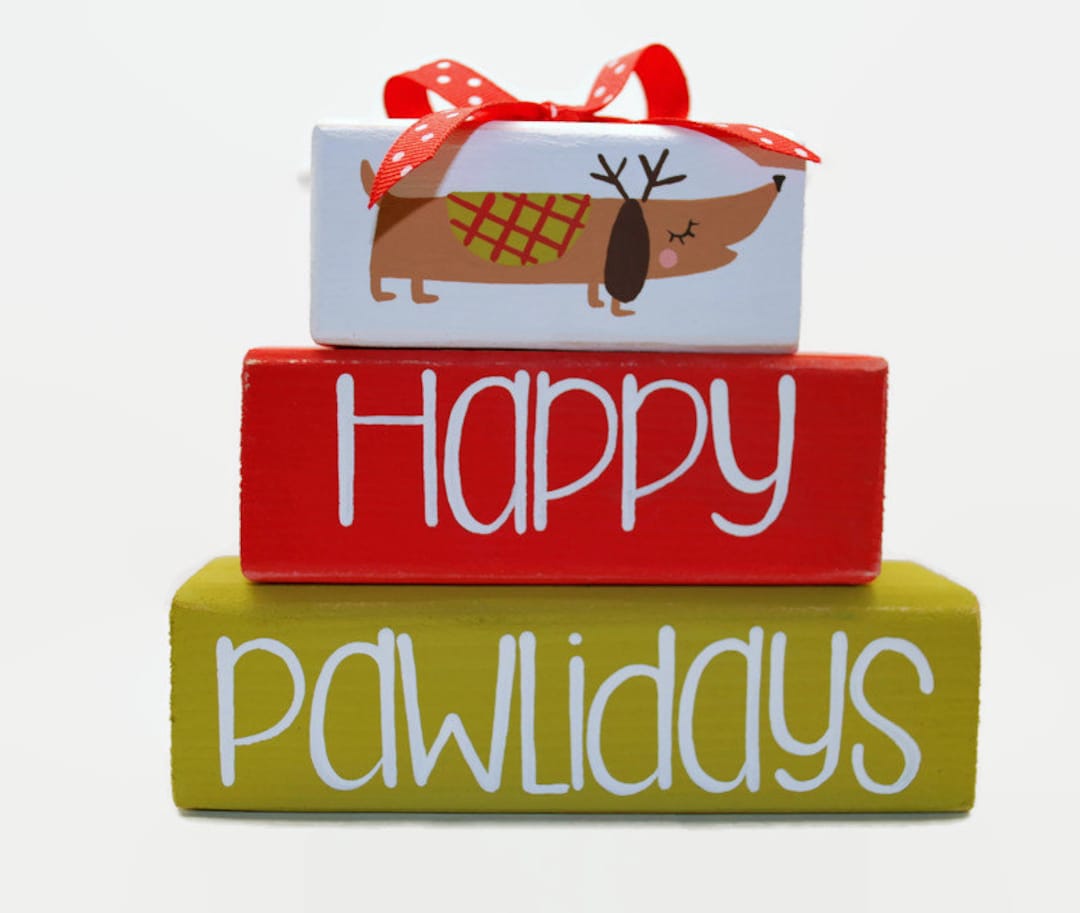 Dog Happy Pawlidays Woodenblock Shelf Sitter Stack - Etsy