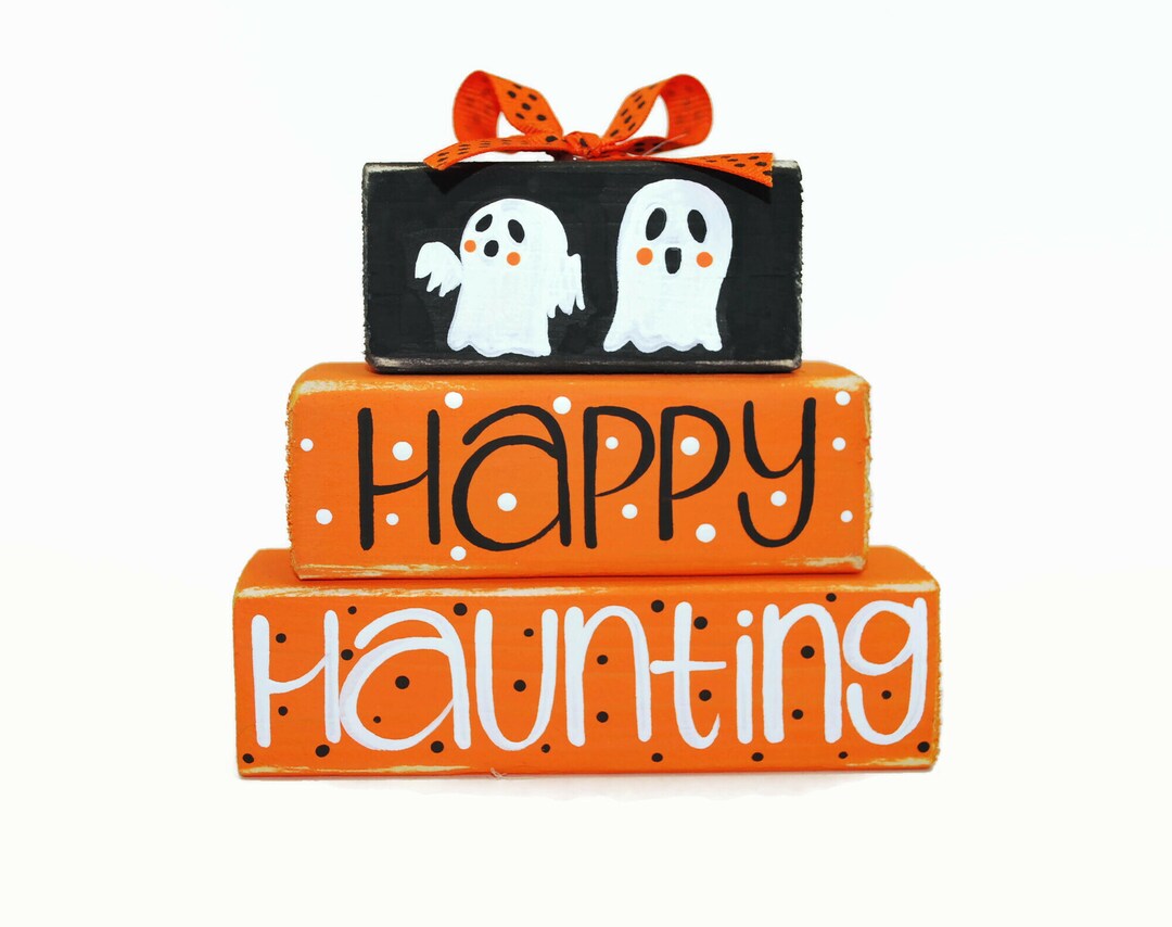 Halloween Ghost Happy Haunting Woodenblock Shelf Sitter Stack - Etsy