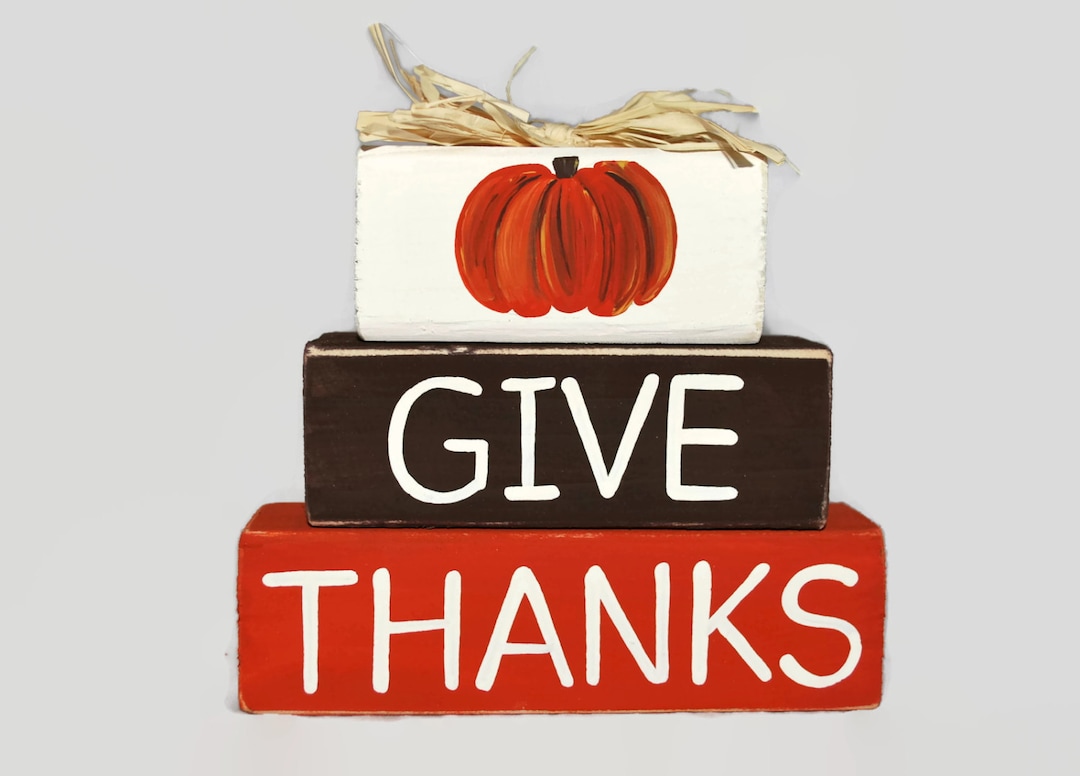 Give Thanks Thanksgiving Pumpkin Woodenblock Shelf Sitter Stack - Etsy