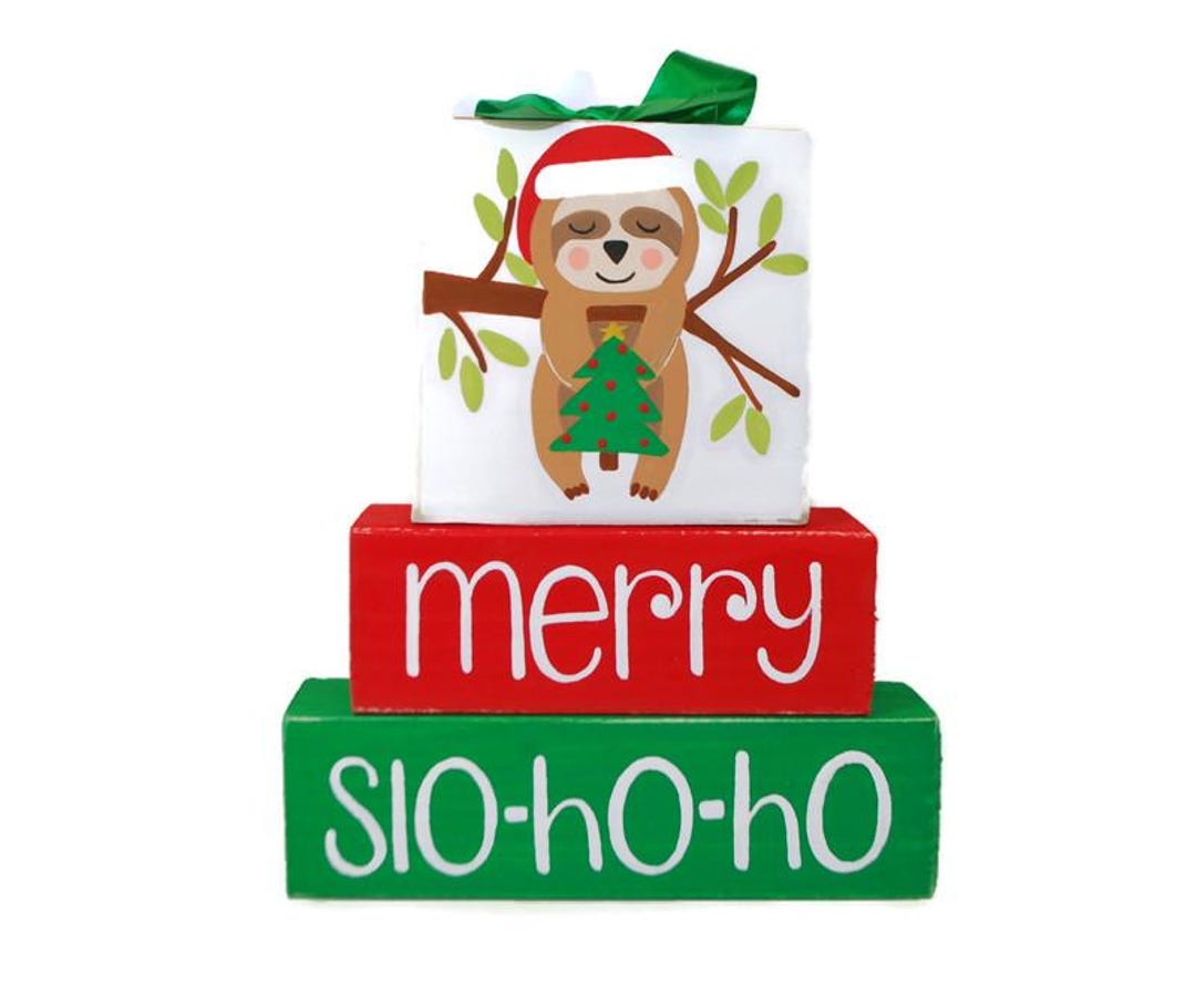 Christmas Sloth Wooden Block Stack: Holiday Shelf Sitter - Etsy
