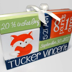 Fox Nursery Baby Birth Stat Woodland Woodenblock Shelf Sitter Stack - Etsy