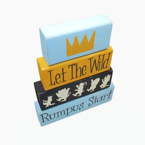 Crown Let the Wild Rumpus Start Wild Thing Woodenblock Shelf Sitter ...
