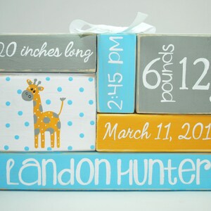 Giraffe Custom Baby Birth Stats Nursery Woodenblock Shelf Sitter Stack ...