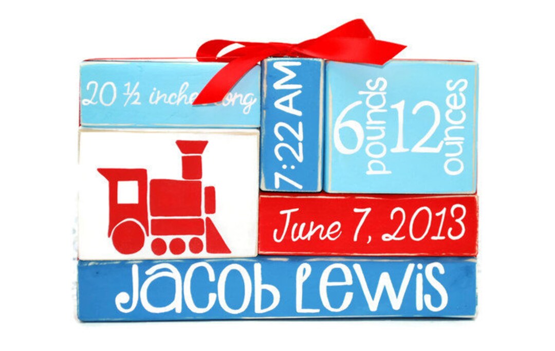 Train Nursery Custom Baby Birth Stats Woodenblock Shelf Sitter - Etsy