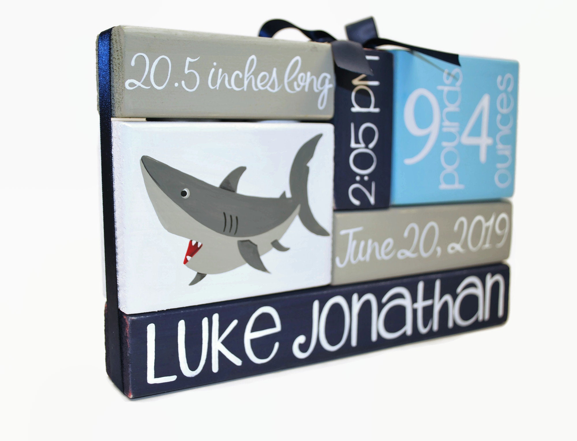 Shark Nursery Baby Birth Stat Boy Woodenblock Shelf Sitter - Etsy