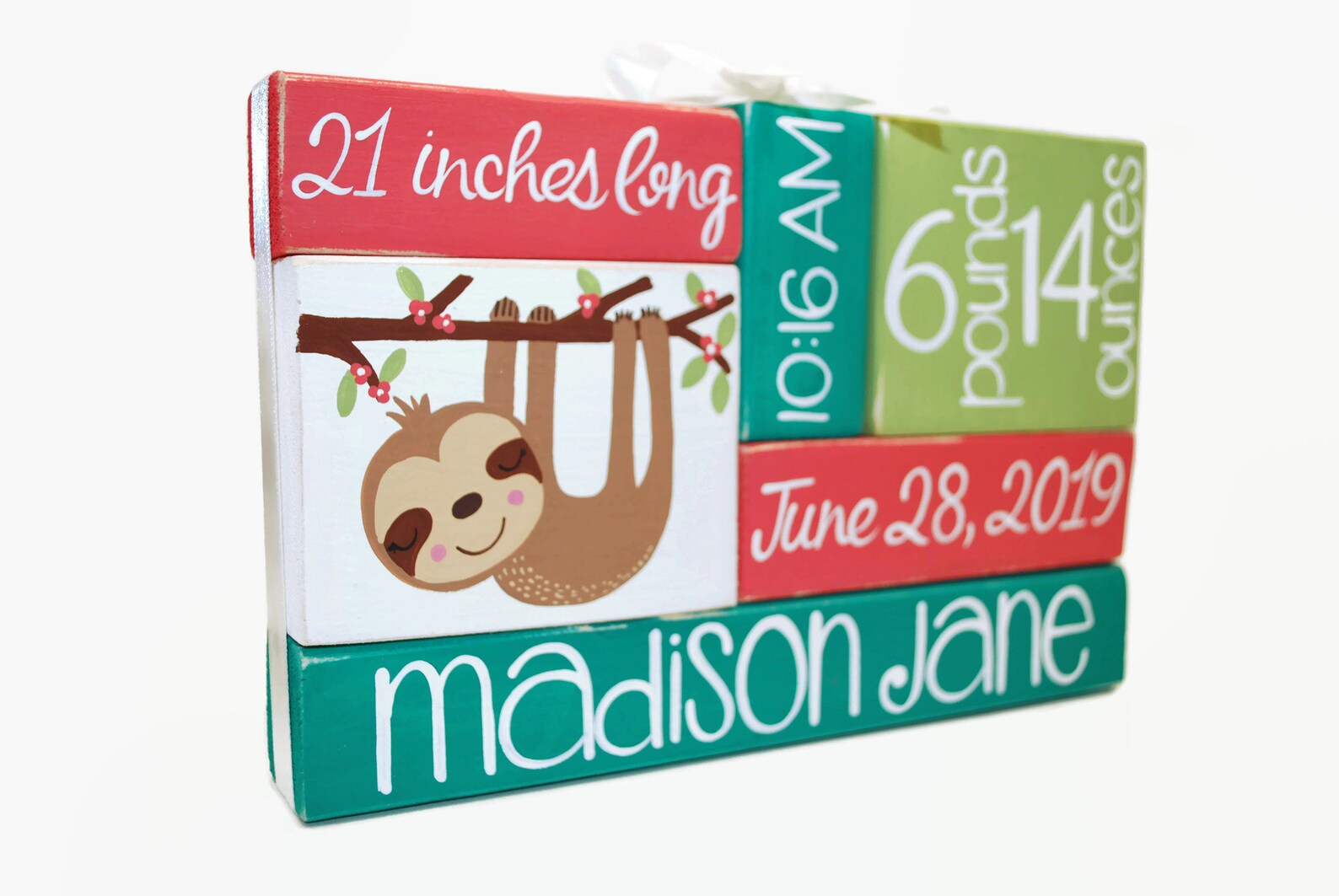 Sloth Baby Birth Stat Nursery Woodenblock Shelf Sitter Stack - Etsy