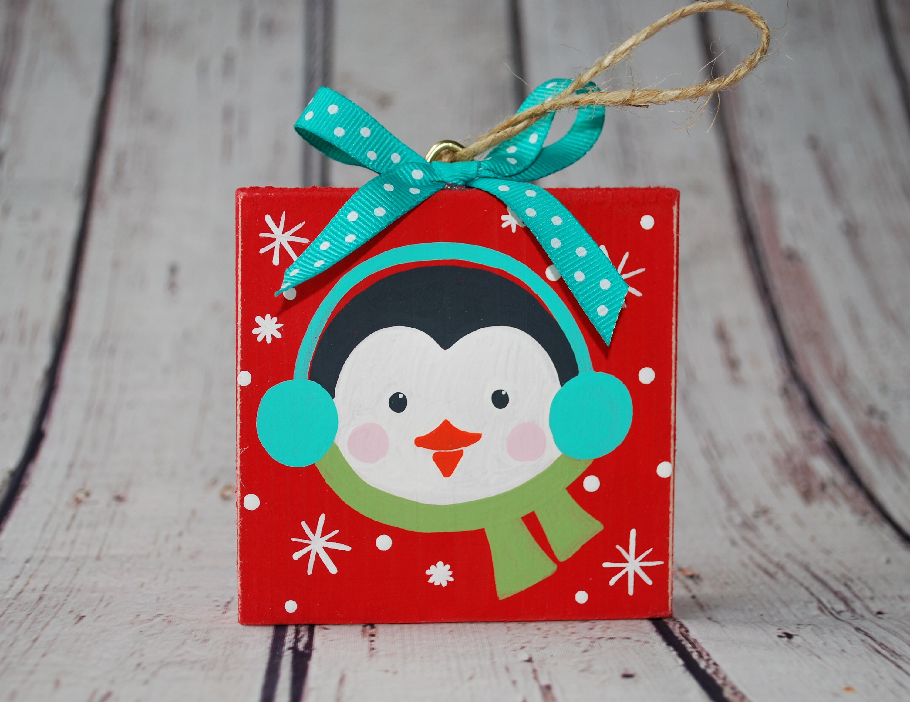 Penguin Ornament Woodenblock Gift Tag Christmas Decor Keepsake - Etsy