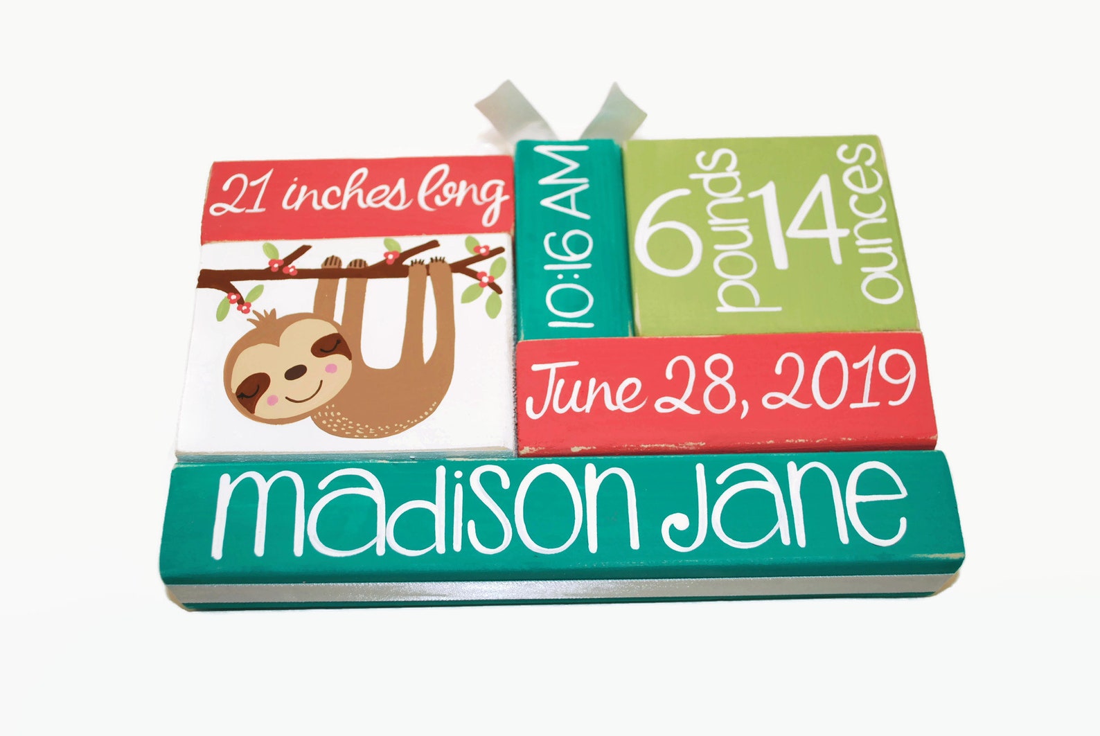 Sloth Baby Birth Stat Nursery Woodenblock Shelf Sitter Stack - Etsy