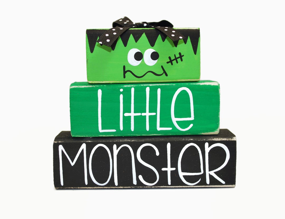 Halloween Little Monster Woodenblock Shelf Sitter Stack Frankenstein ...