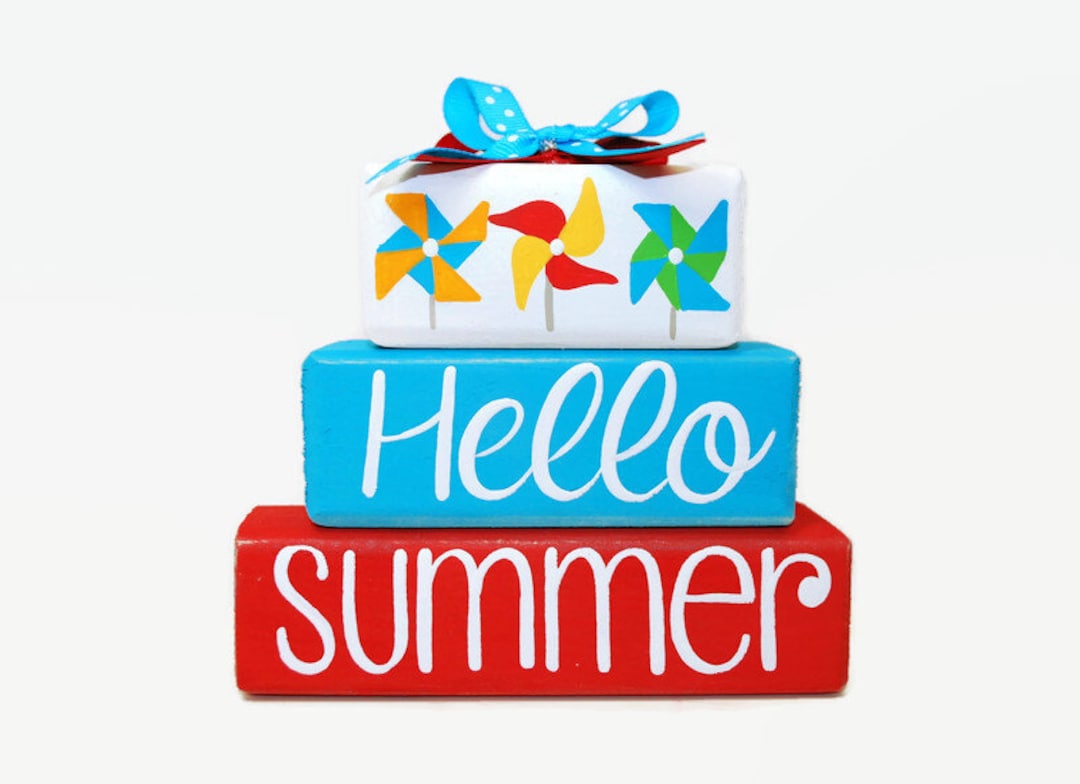 Summer Pinwheel Wooden Block Stack: Tiered Tray Decor - Etsy