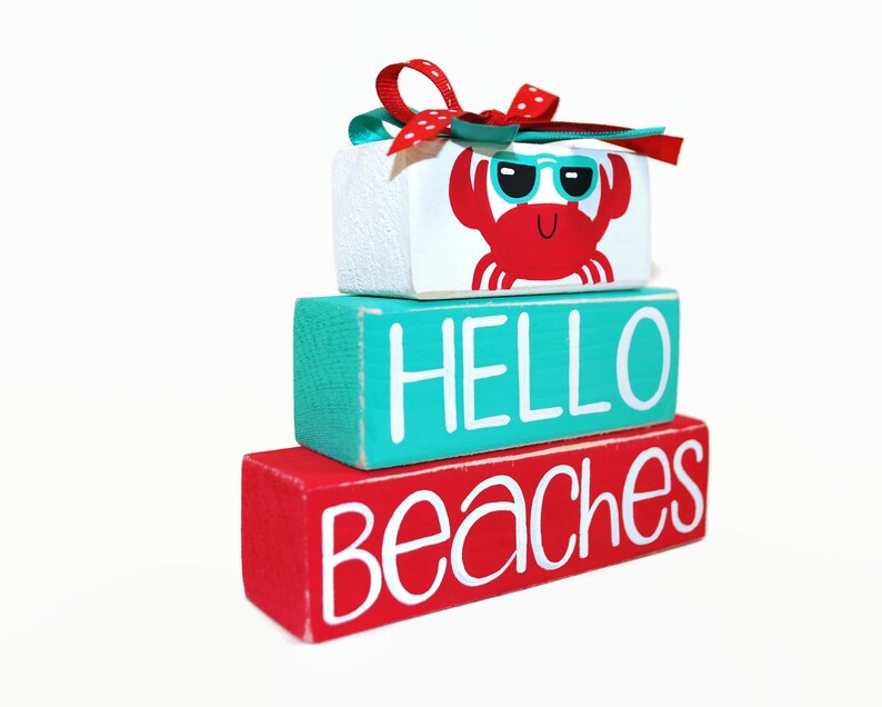 Crab Hello Beaches Summer Woodenblock Shelf Sitter Stack | Etsy